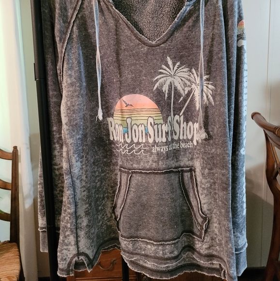 Ron Jon | Tops | Ron Jon Heavily Distressed Gray Hoodie With Sunset ...